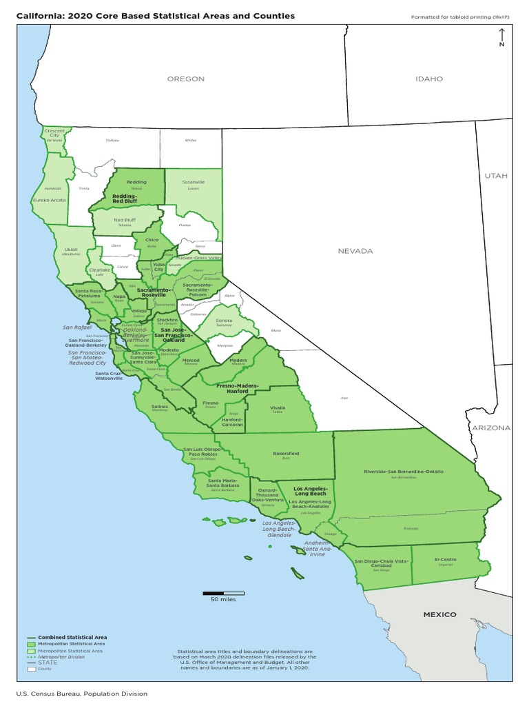 California 2020 Core Based Statistical Areas and Counties Map | PDF ...