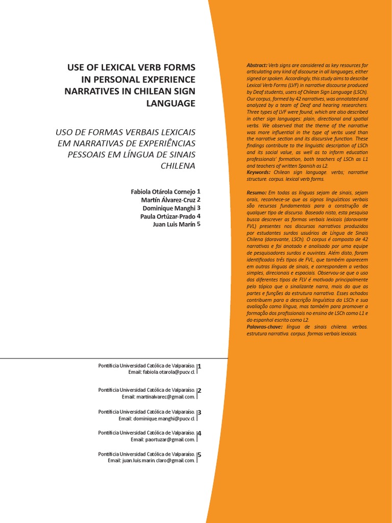 2021 - Otárola Et Al - Use of Lexical Verb Forms in Personal Experience Narratives in LSCH | PDF ...