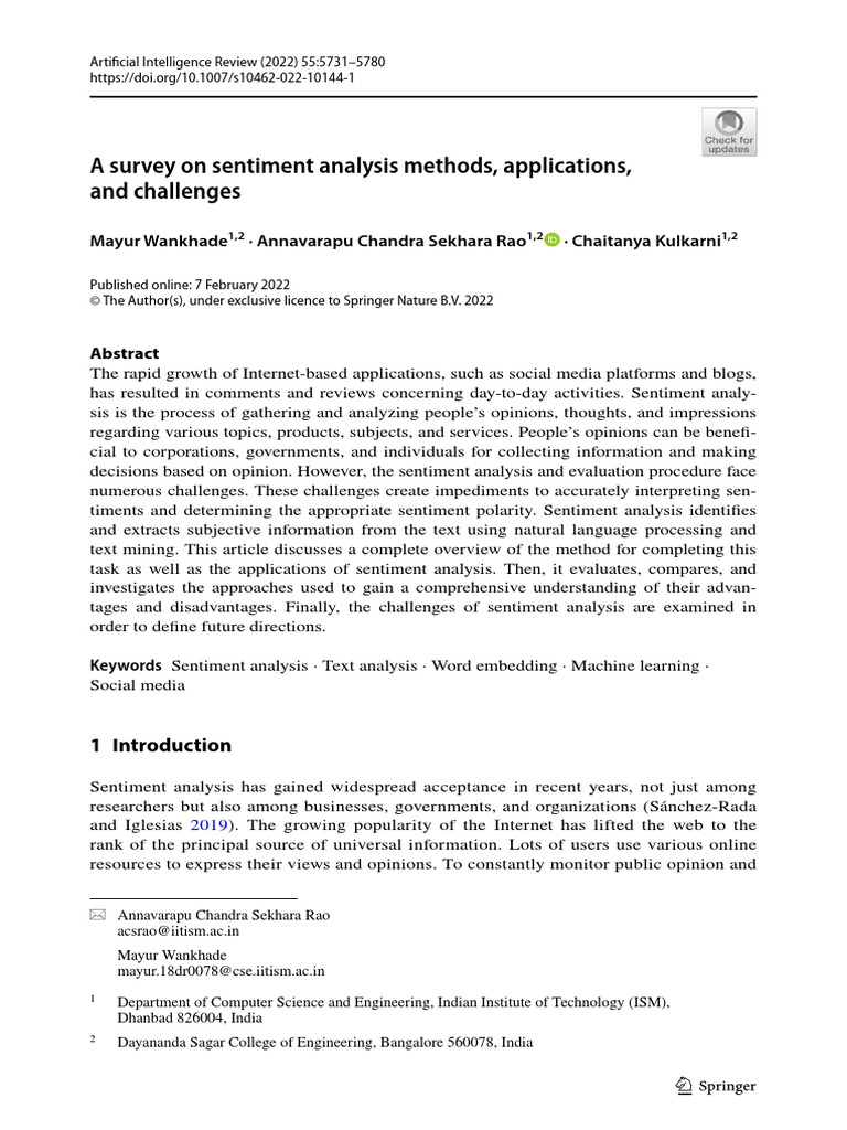 A Survey On Sentiment Analysis Methods Applications and Challenges ...
