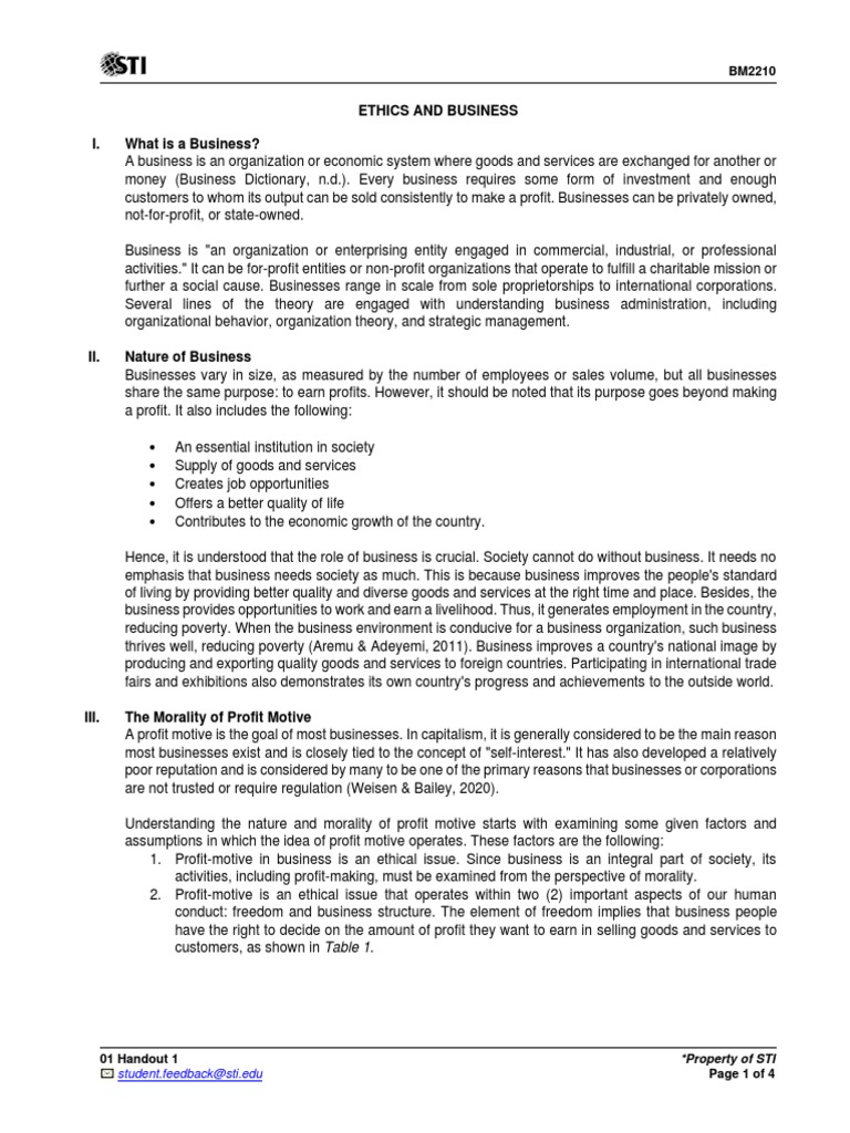 01 Handout 1 | PDF | Business Ethics | Morality