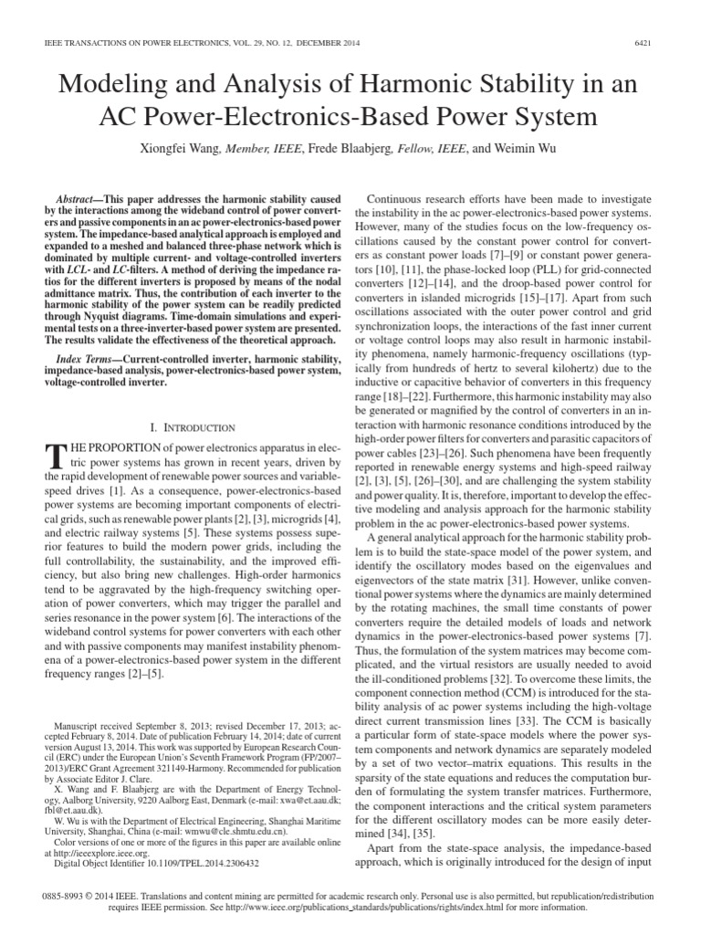 Modeling and Analysis of Harmonic Stability in An AC Power-Electronics-Based Power System | PDF ...