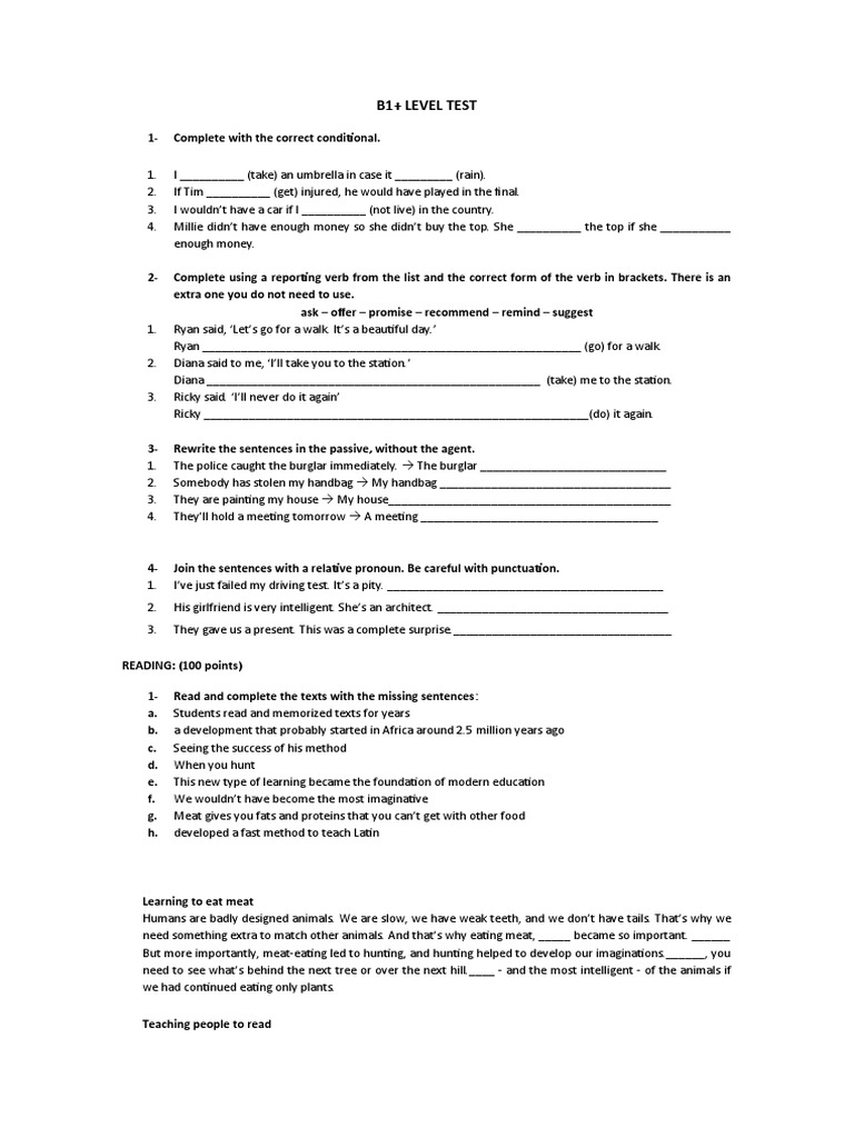 B1 Test Pdf Meat Cognition