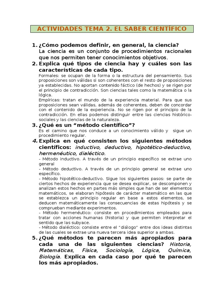ACTIV - Tema2 - El Saber Científico2 | PDF | Método científico | Conocimiento