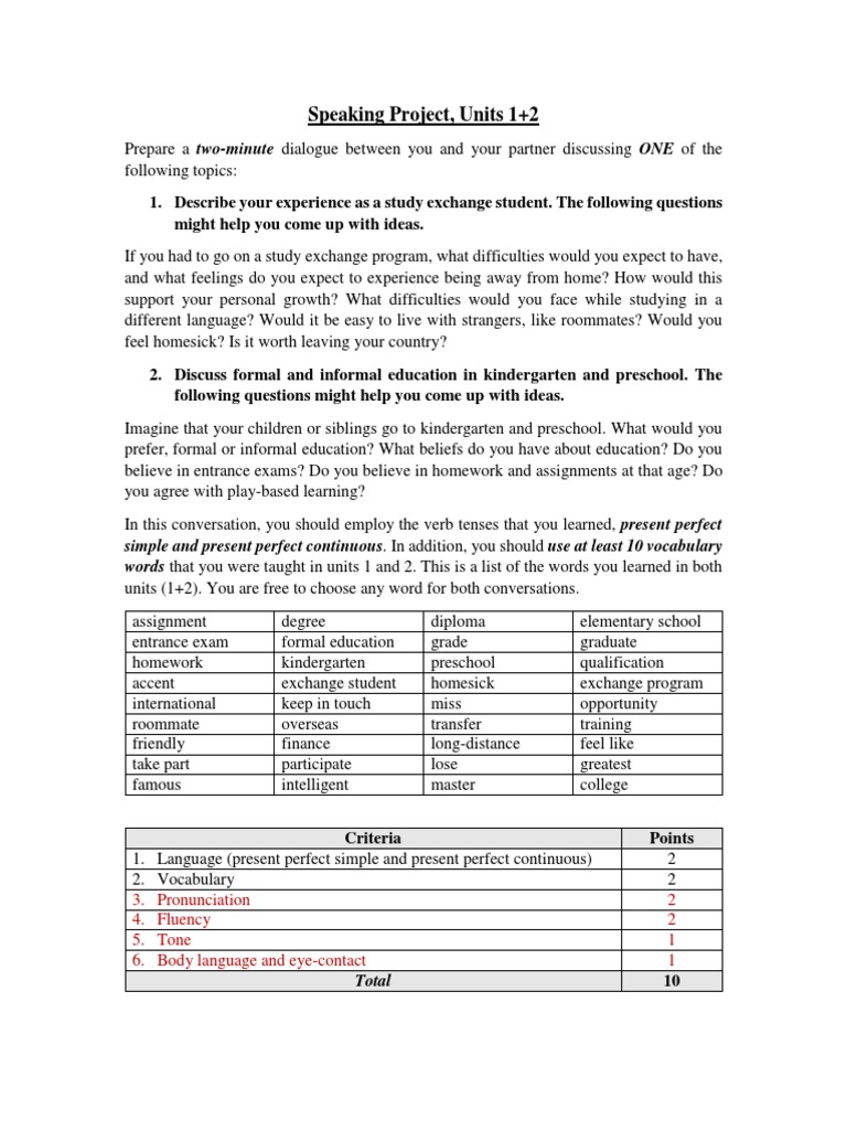 Speaking Rubric 171 U1+2 | PDF | Vocabulary | Cognitive Science