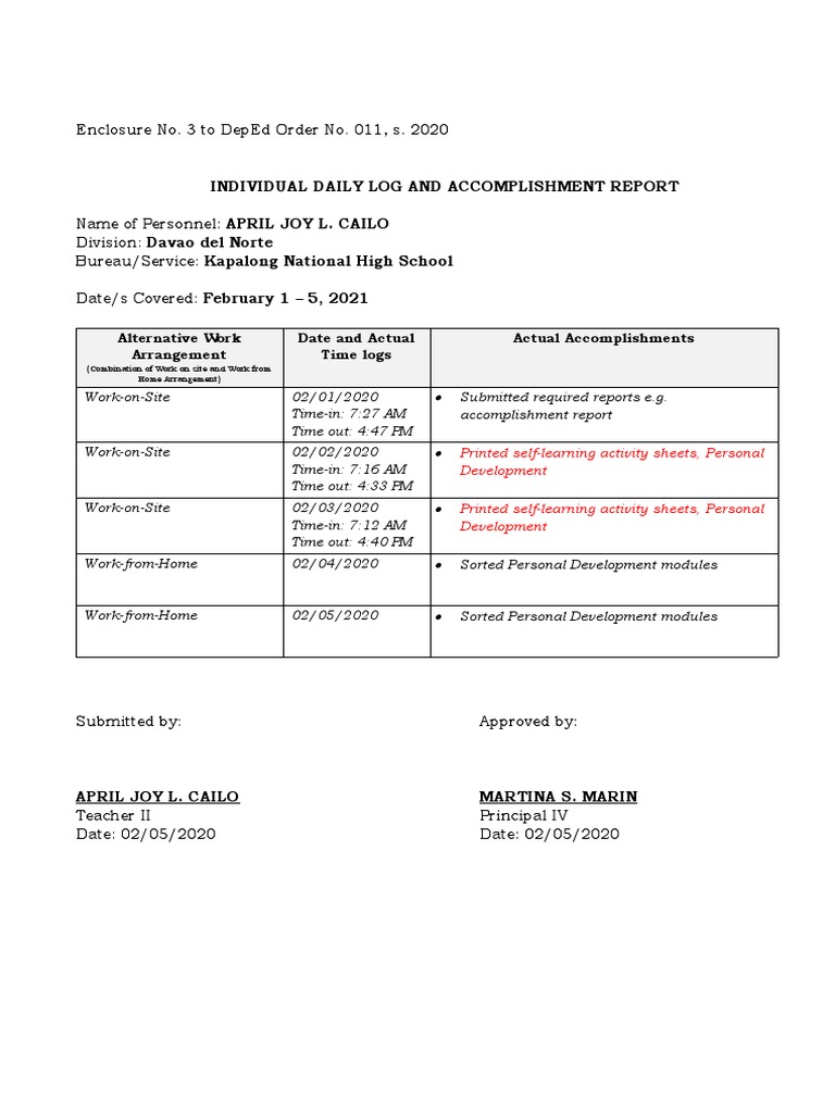 ACCOMPLISHMENT-REPORT-PORTRAIT - 0201 To 0205 | PDF