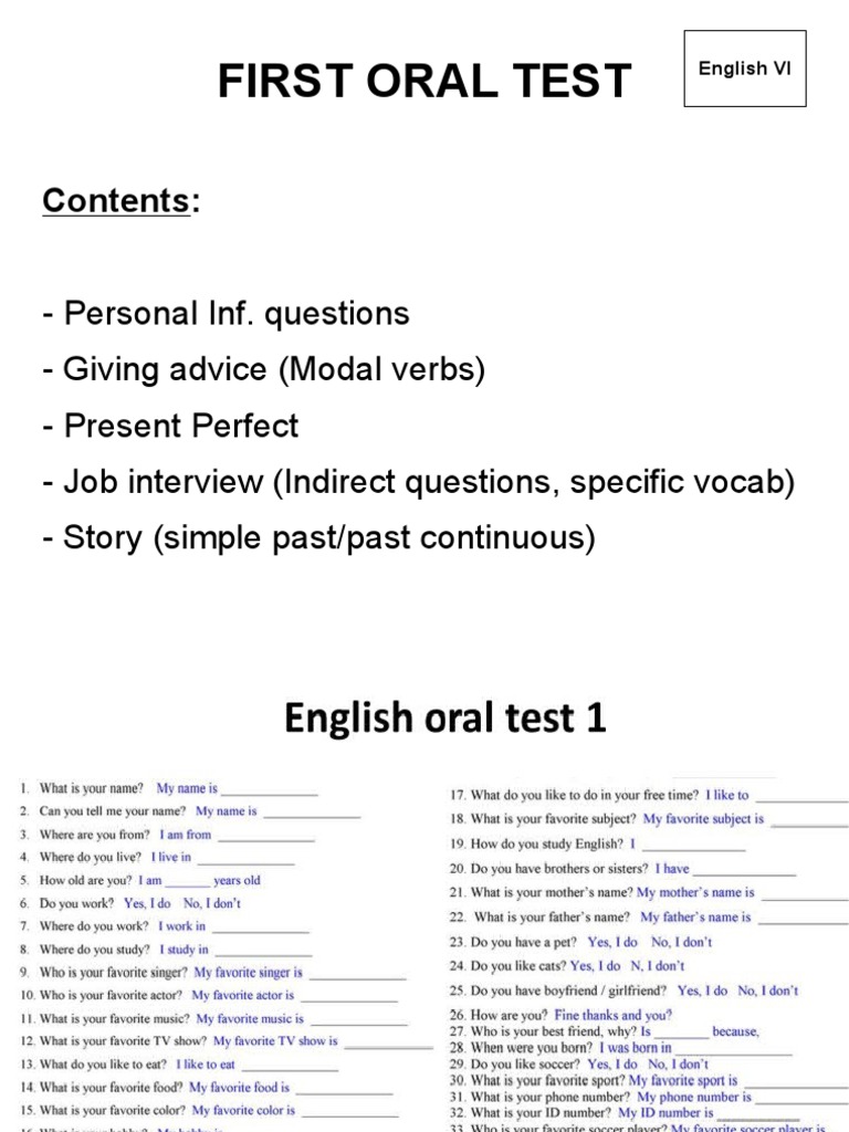 1 Oral Test English 6 - 2022 - Drill | PDF