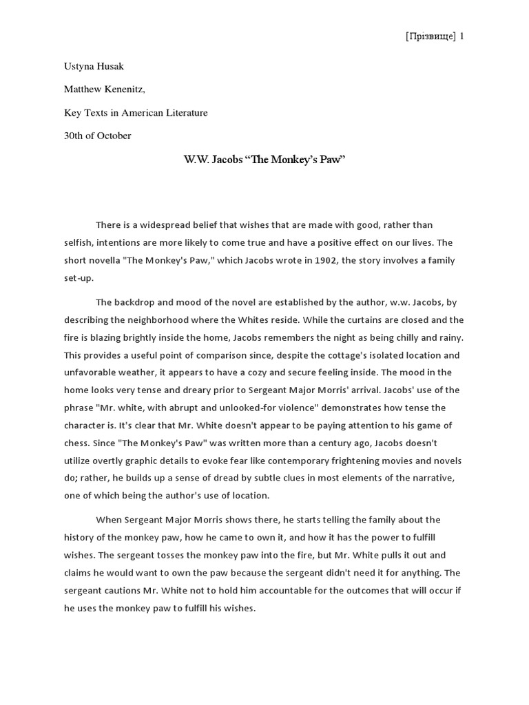 The Monkey Paw - Reflection | PDF