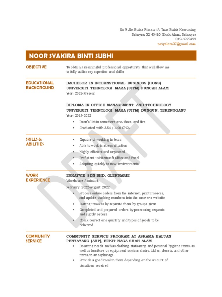 Noor Syakira Binti Subhi - BA2461B | PDF | Business