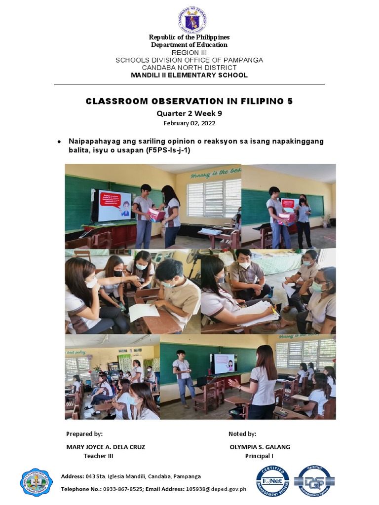 Classroom Observation in Filipino-Math 2021-2022 | PDF | Philippines