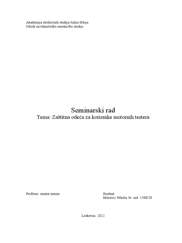 Seminarski Rad - Zastitna Odeca | PDF