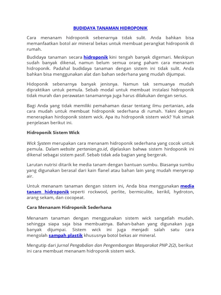Cara Menanam Hidroponik Untuk Pemula Mudah Dan Sederhana | PDF