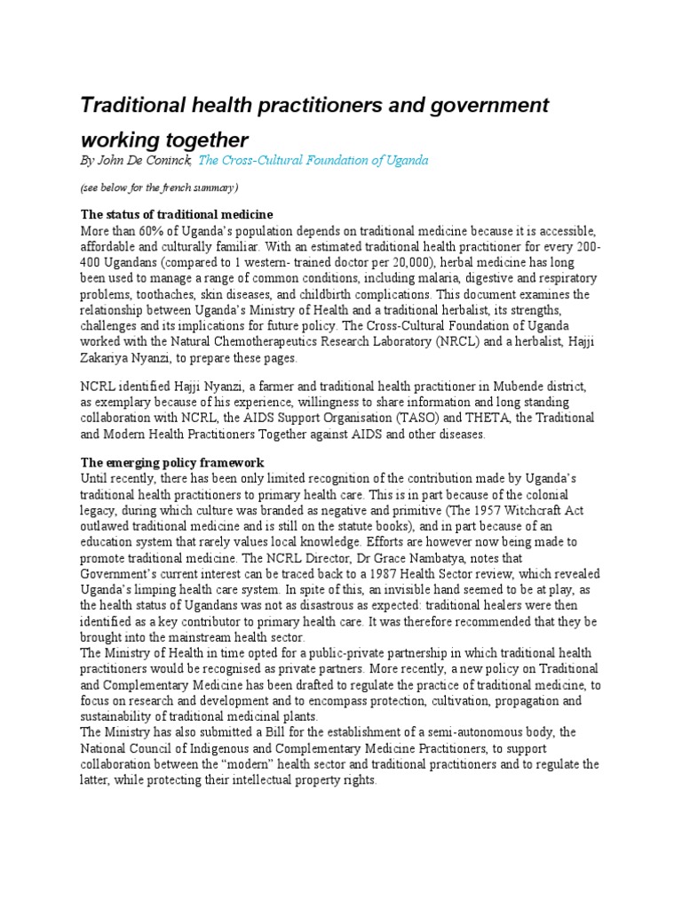 Traditional Health Practitioners and Government Working Together | PDF ...