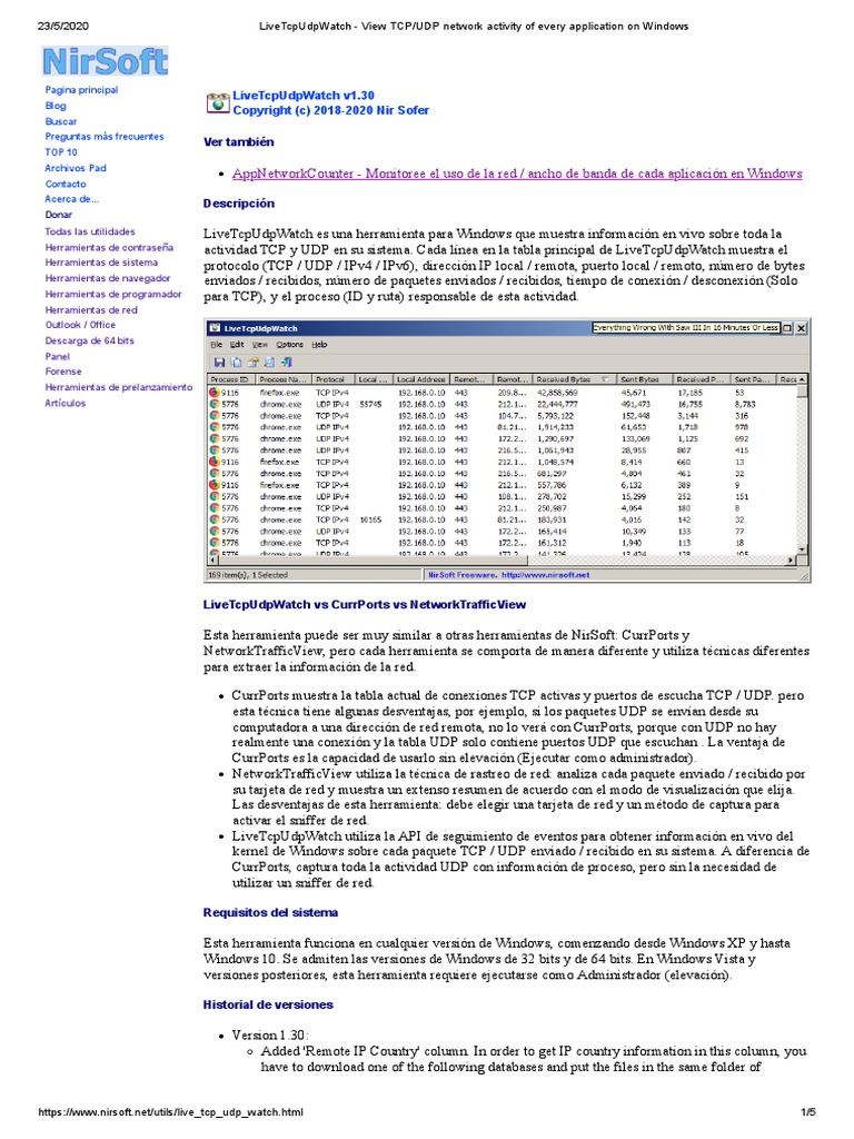 Funcionamiento 'LiveTcpUdpWatch' (NirSoft) | PDF | Protocolo de Control de Transmisión | Redes ...