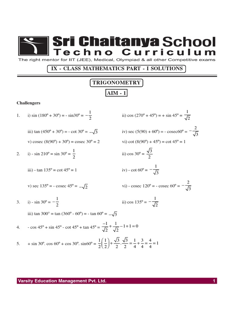 Class 9 Trigonometry Solutions PDF | PDF | Trigonometric Functions ...