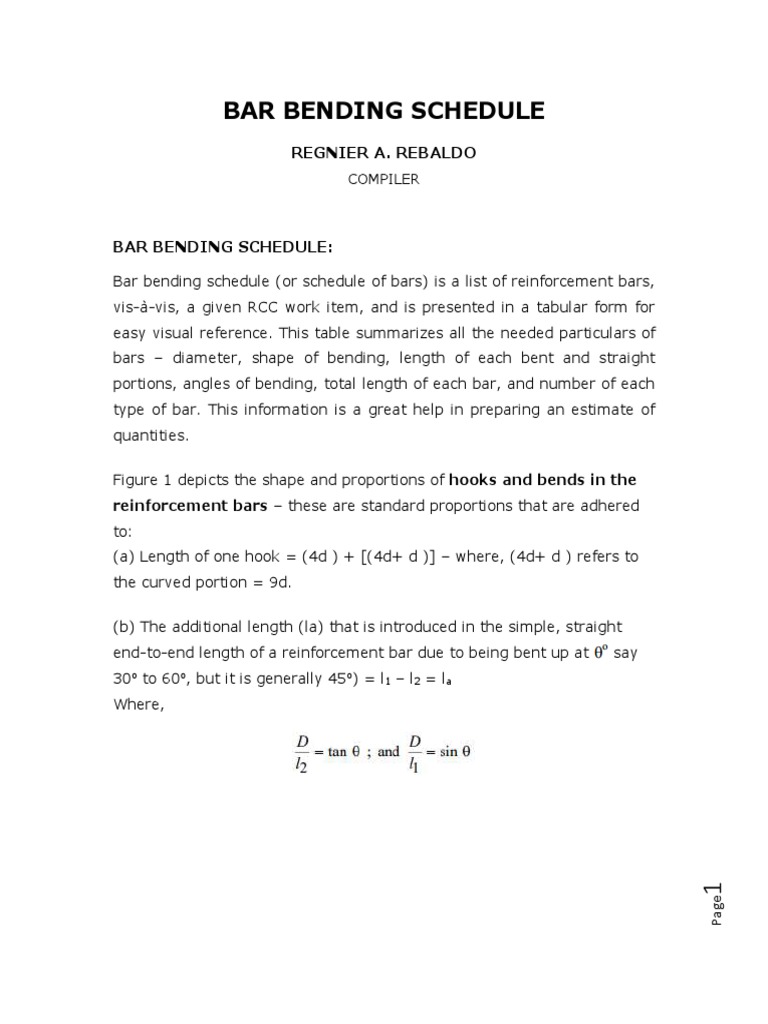 Bar Bending Schedule | PDF | Concrete | Engineering