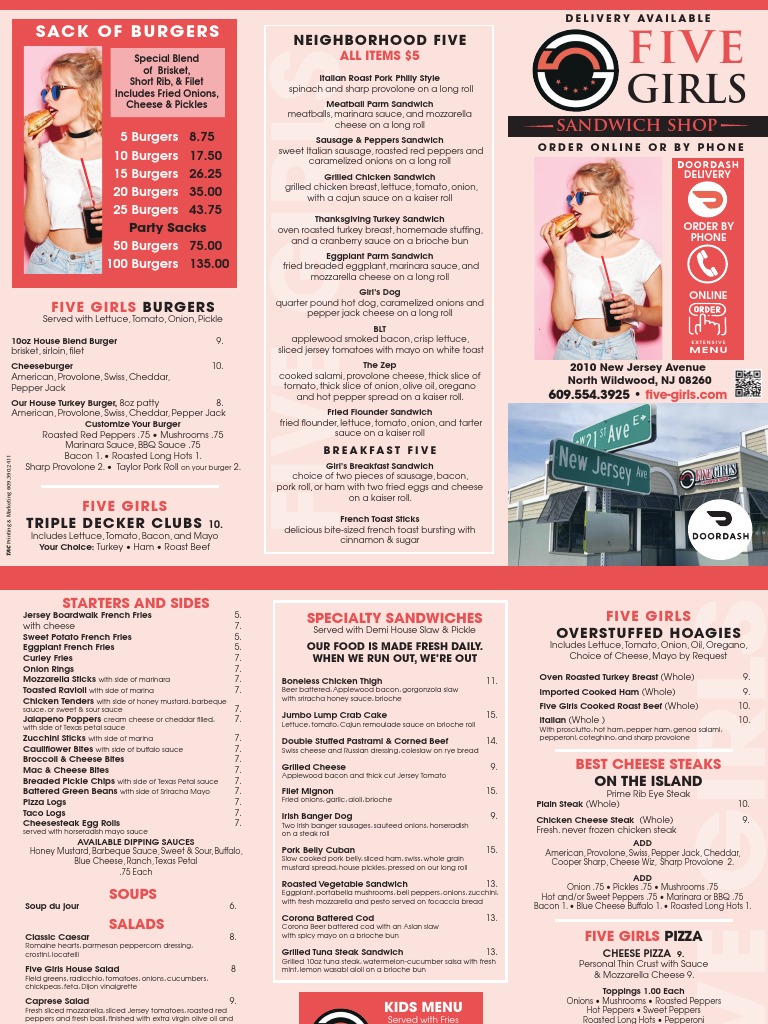 Five Girls Menu 2022 | PDF | Hamburgers | Sausage