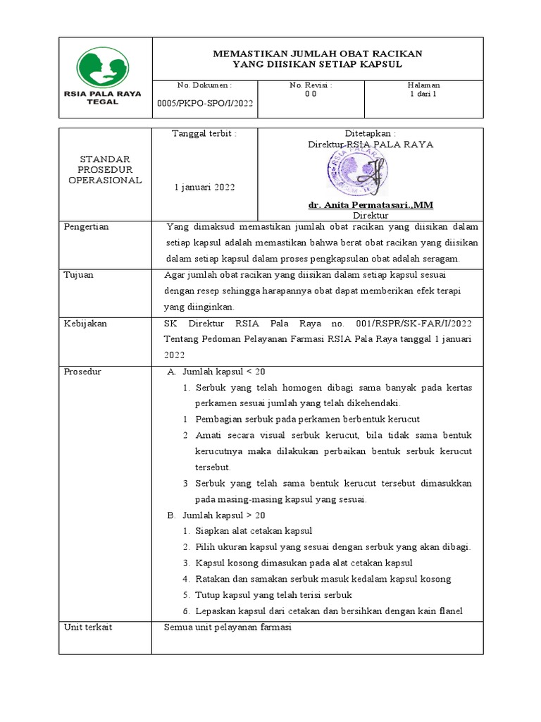 Spo Memastikan Jumlah Obat Racikan Yang Diisikan Dalam Setiap Kapsul 1 ...