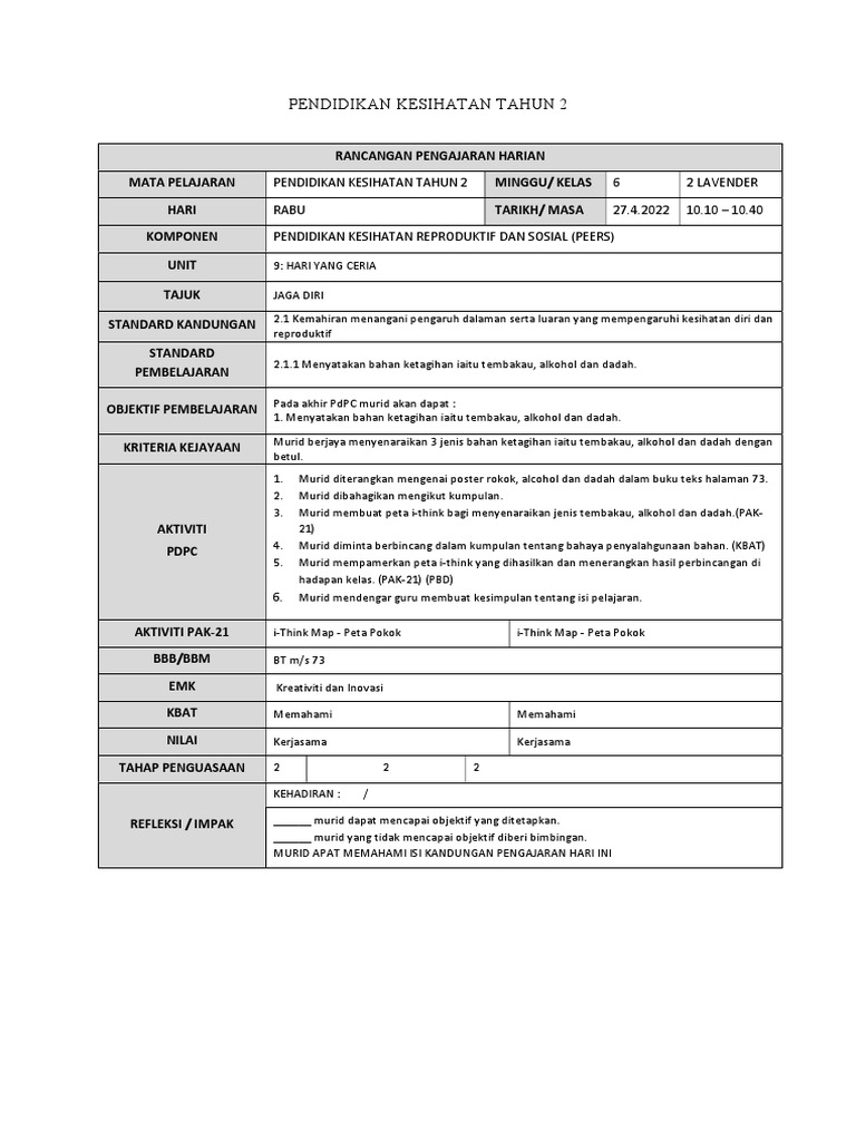 RPH PK Tahun 2 | PDF