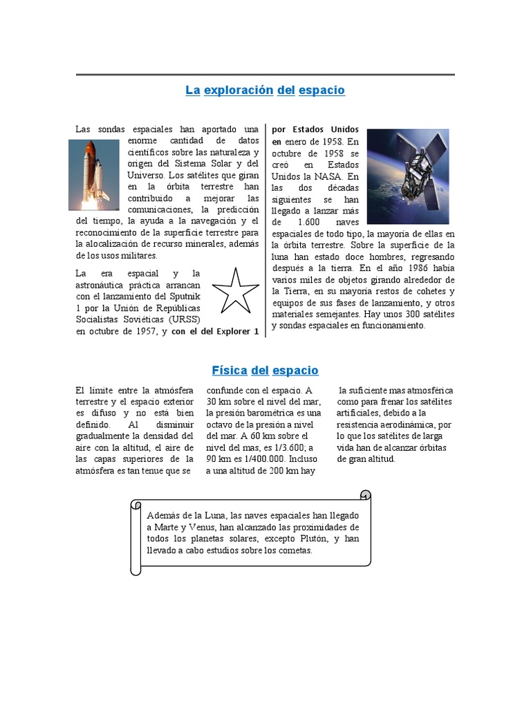 La Exploración Del Espacio | PDF | Satélite | Espacio exterior