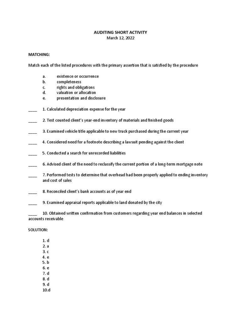 Auditing Short Activity With Answers | PDF