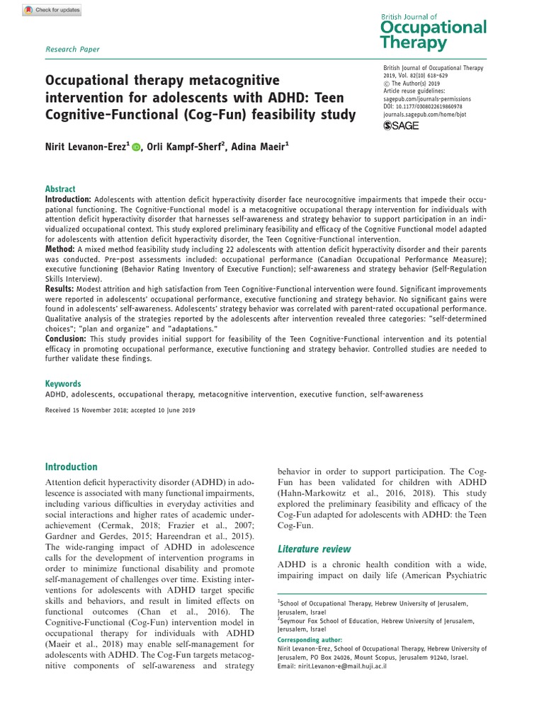 Occupational Therapy Metacognitive Intervention For Adolescents With ADHD: Teen Cognitive ...