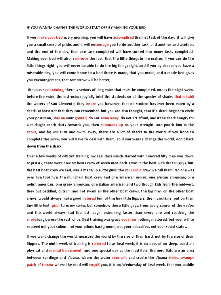 If You Wanna Change The World Start Off by Making Your Bed | PDF
