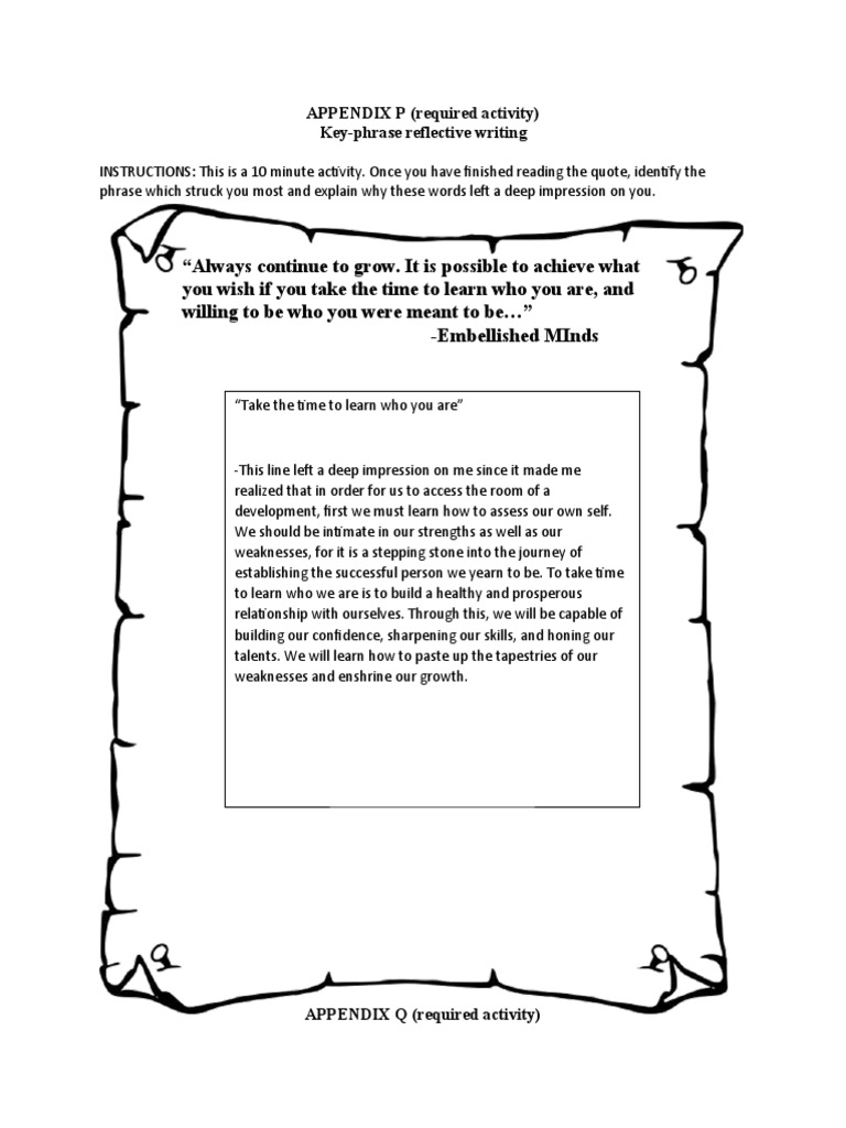 APPENDIX P and Q-Reflective Writing-Be Good To Yourself-1 | PDF | Pleasure | Psychological Concepts