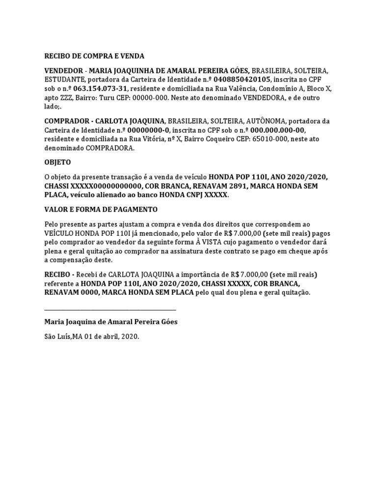 Modelo Recibo de Compra e Venda | PDF