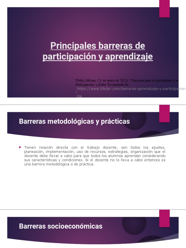 Principales Barreras de Participación y Aprendizaje | PDF | Maestros | Lenguaje de señas