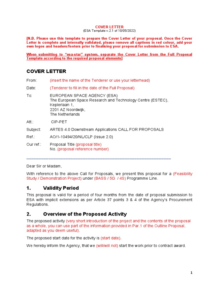 AO10494 Full Proposal Cover Letter Template | PDF | Euro | General ...