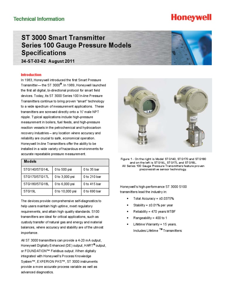 Honeywell Pressure Transmitter STG | PDF | Accuracy And Precision ...