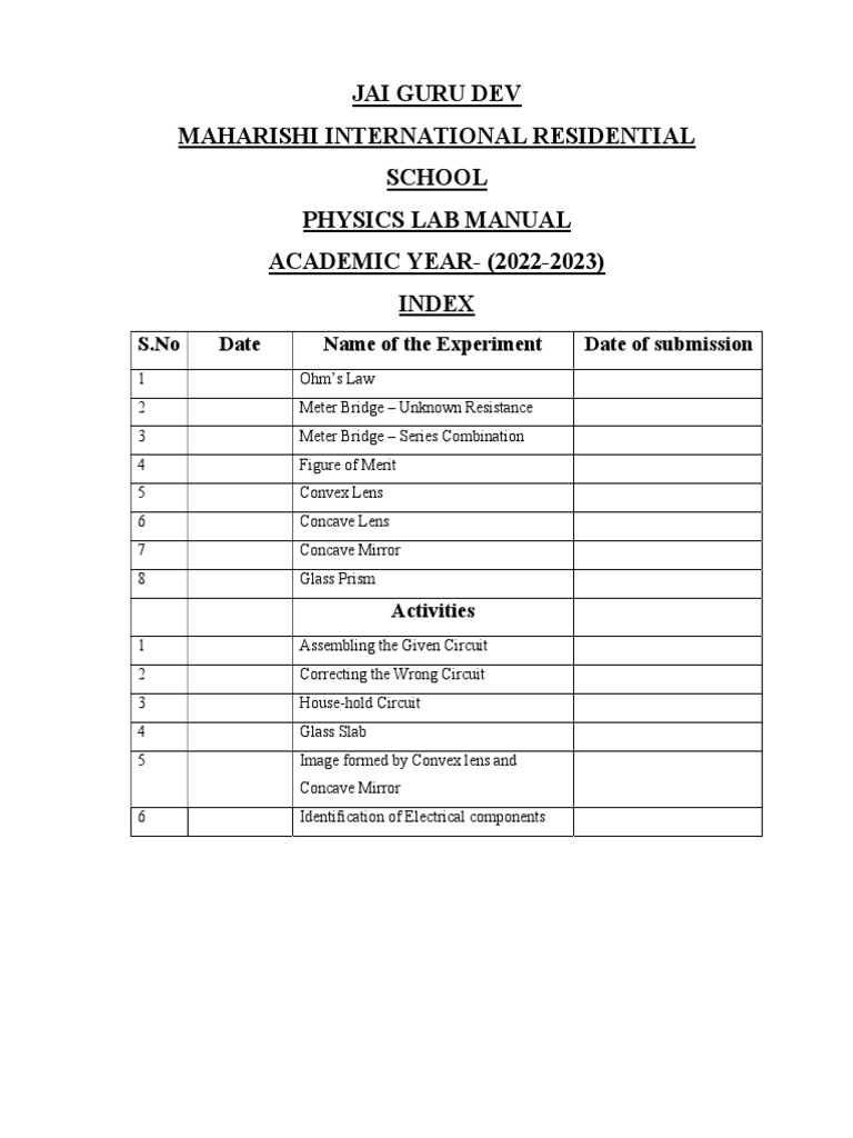 Class 12 Physics Lab Manual 2022-23 | PDF | Transistor | Mirror