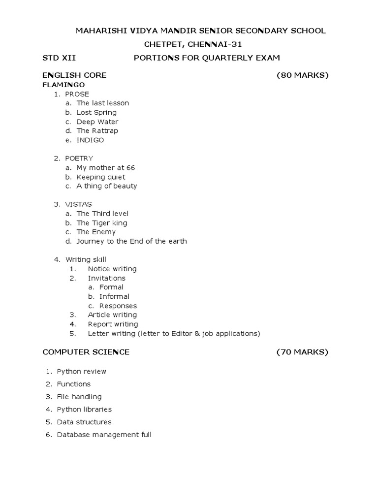 Class 12 Quarterly Portions | PDF | Electricity | Electromagnetic Radiation