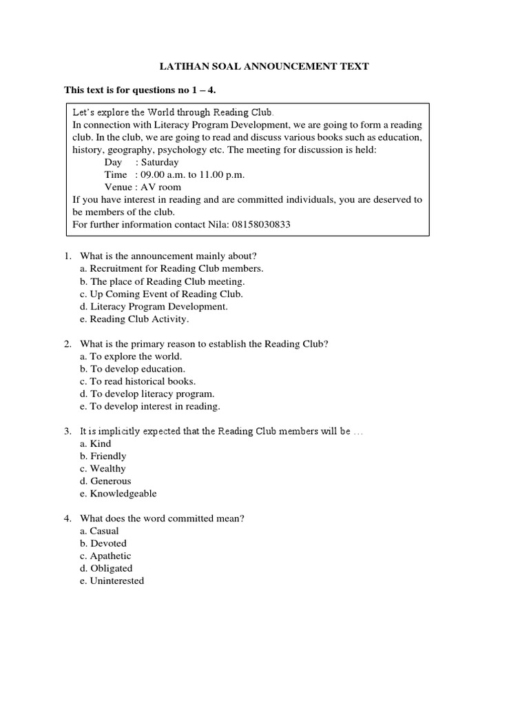 Latihan Soal Announcement Text | PDF | Flight Attendant | Baggage