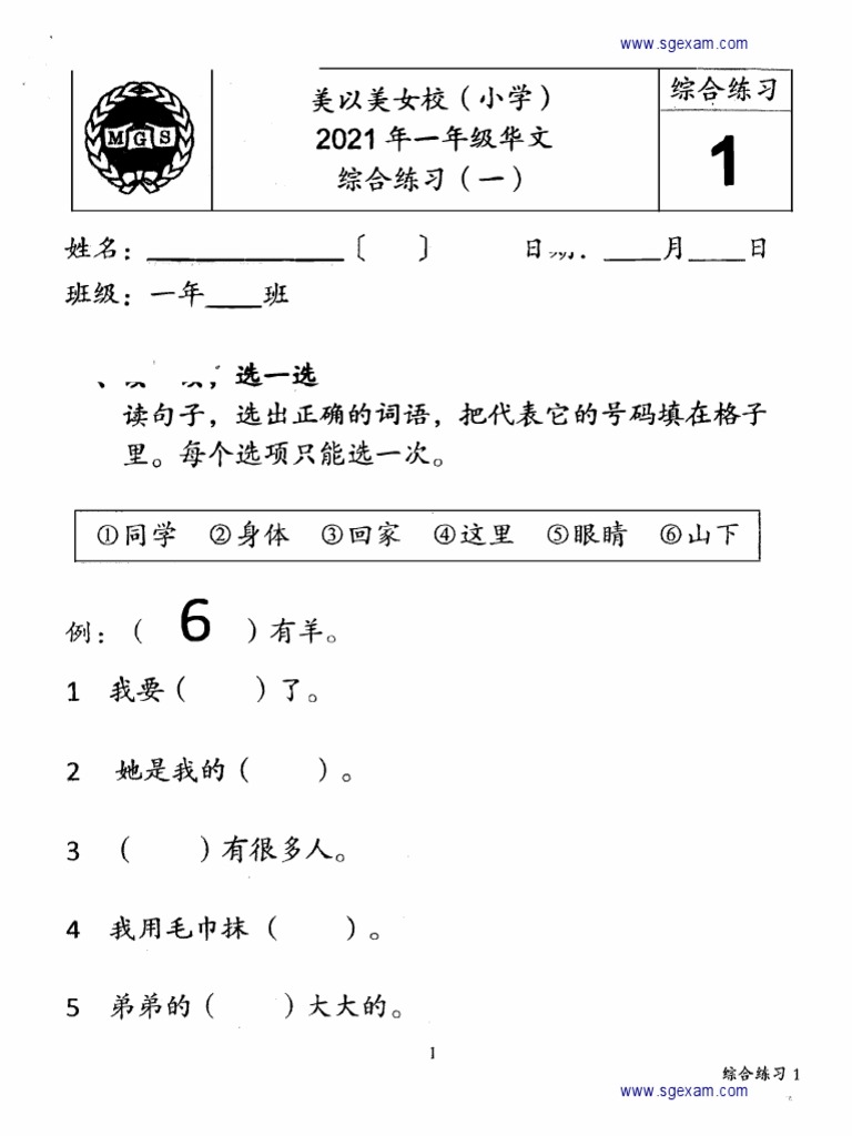 2021 P1 Chinese Practices MGS | PDF