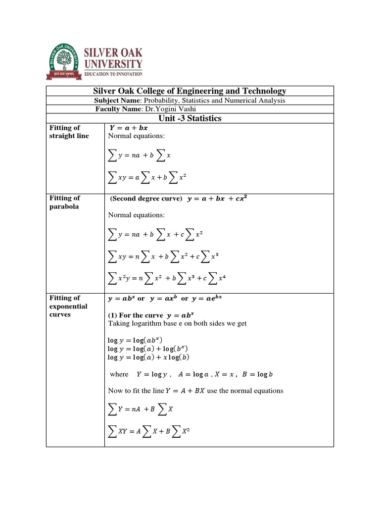List of Formula For Unit-3 and Unit-4 | PDF | Logarithm | Mode (Statistics)
