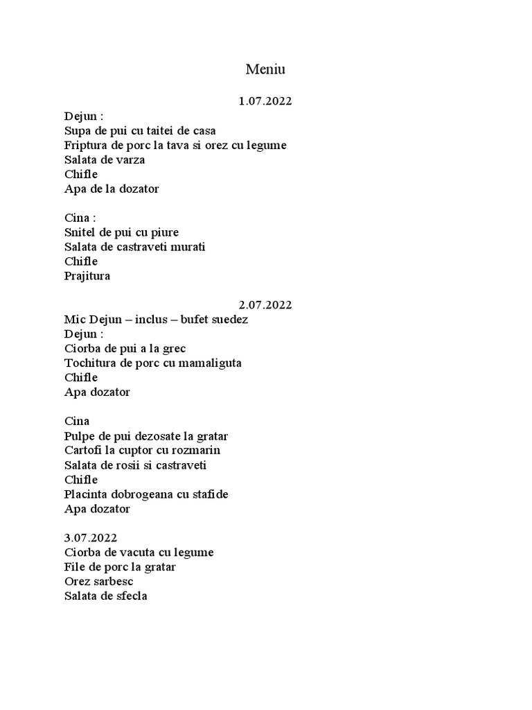 Meniu 1-3 IULIE | PDF | Cocina, comidas y vino