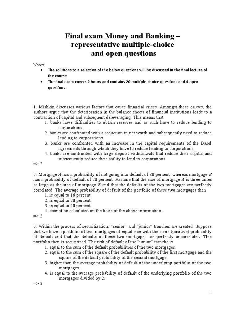 Final Exam Money and Banking - Representative Questions | PDF | Money ...