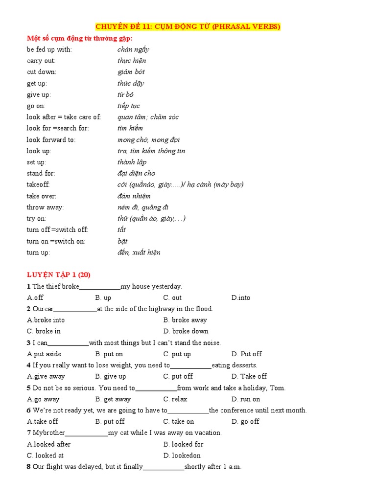 Chuyên Đề 11-Cụm Động Từ (Phrasal Verbs) | PDF | Vietnam