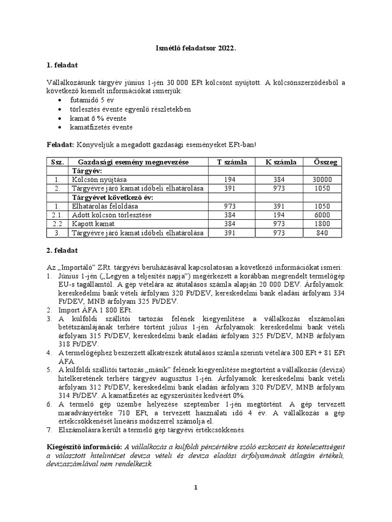 Ismétlő Feladatsor 1.gyakorlat 2022.ősz Megoldással | PDF