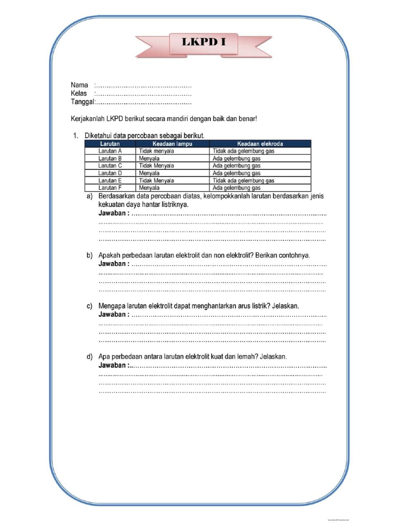 LKPD - Larutan Elektrolit | PDF