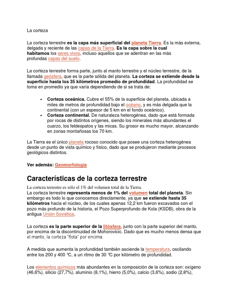 Características de la corteza terrestre | PDF | Tierra | Ciencias de la ...