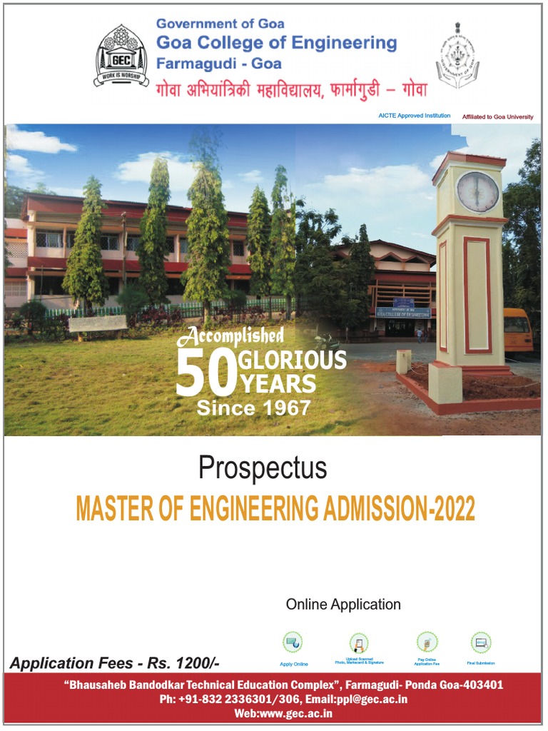 Master of Engineering Admissions 2022 Prospectus: Goa College of Engineering's Comprehensive ...