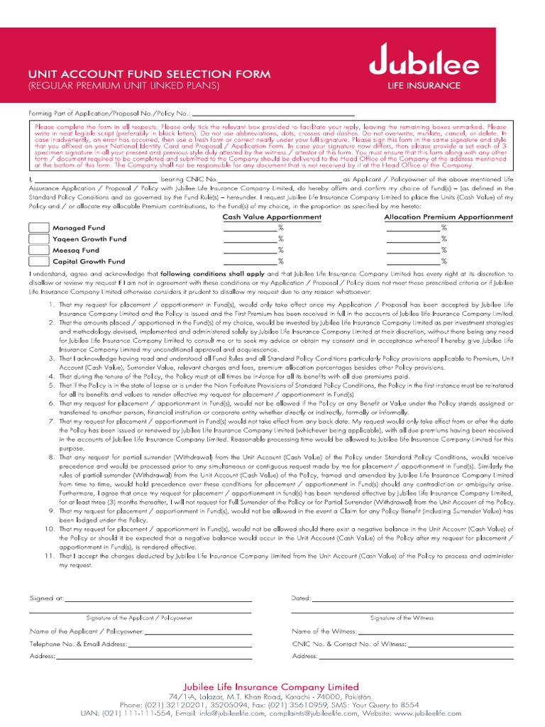 Unit Account Fund Selection Form | PDF