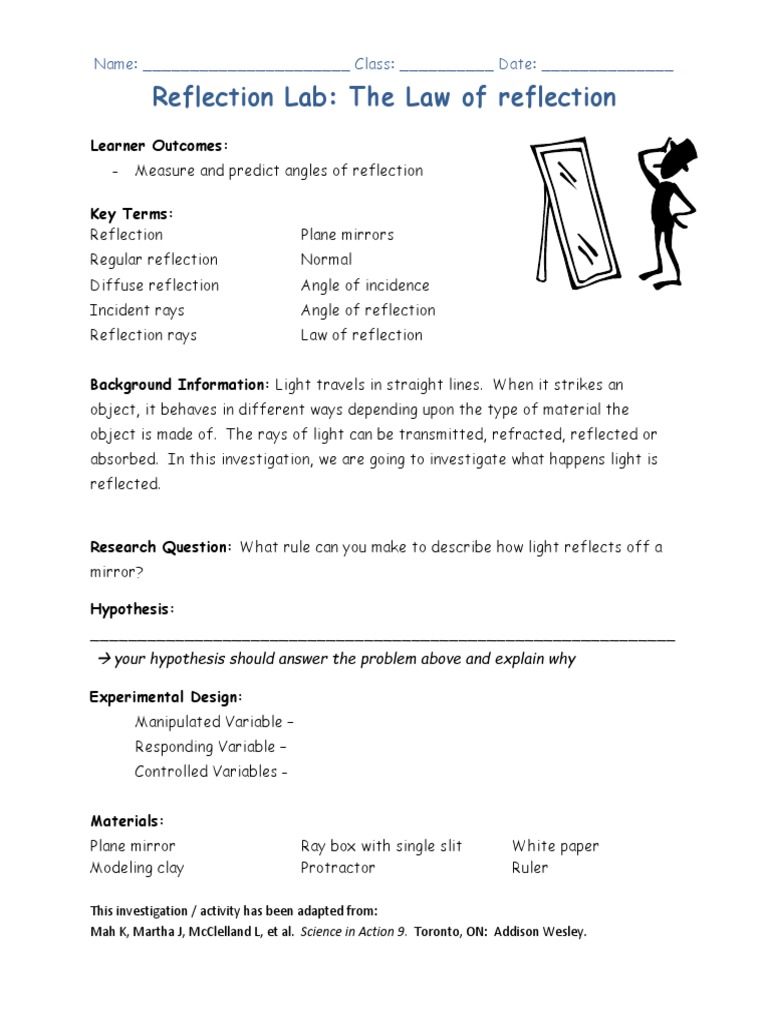 Reflection Lab: Law of Reflection | PDF | Reflection (Physics) | Mirror