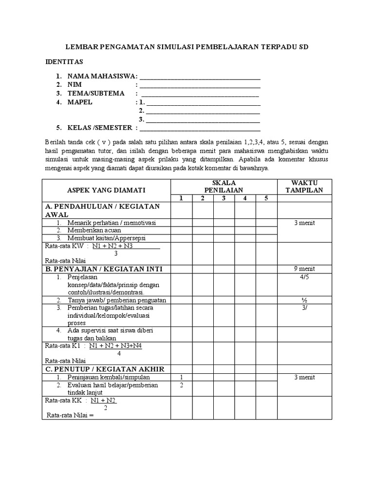 Pengamatan Simulasi Pembelajaran SD | PDF