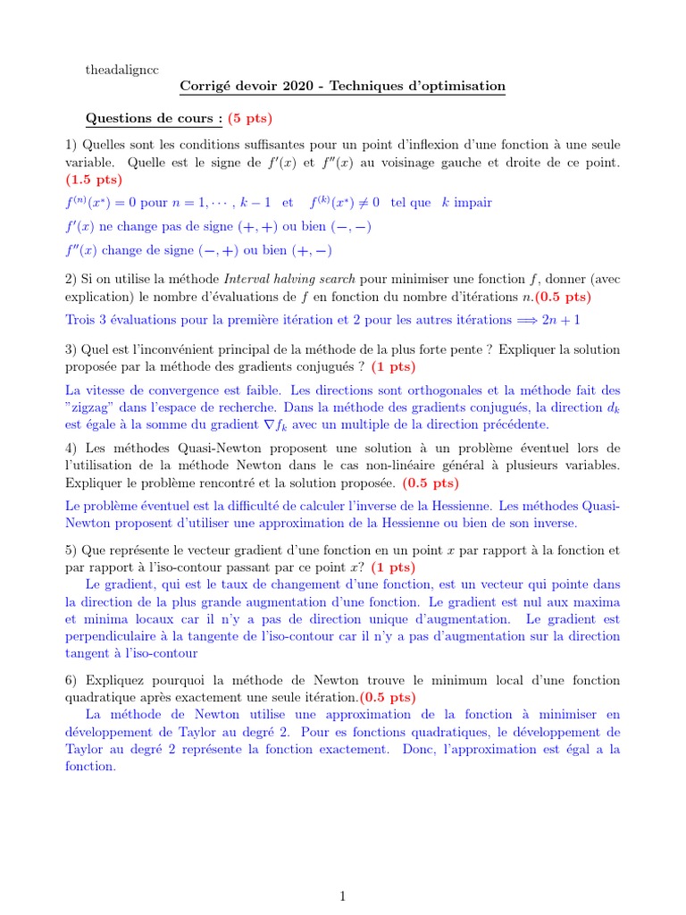 Corrigé 2020 Optimisation | PDF | Optimisation mathématique | Pente