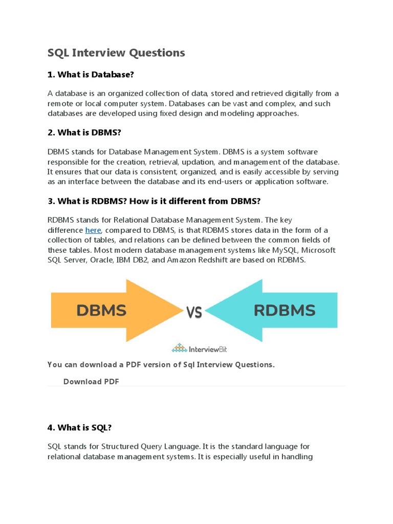 Sql Interview Questions Pdf Database Index Relational Database 9638