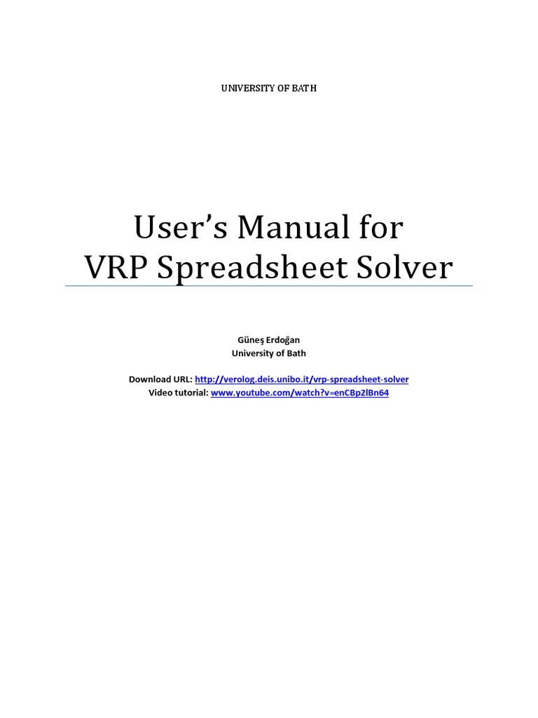 Users Manual For VRP Spreadsheet Solver v3.63 | PDF | Microsoft Excel | Spreadsheet