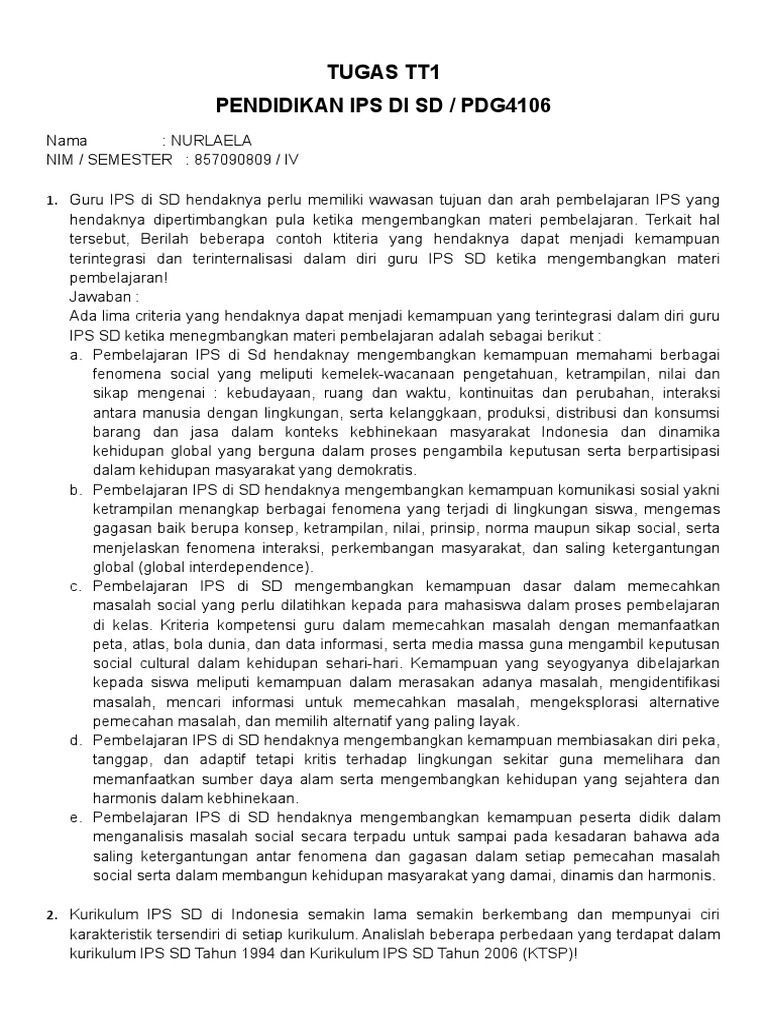 TUGAS TT1 IPS Di SD | PDF